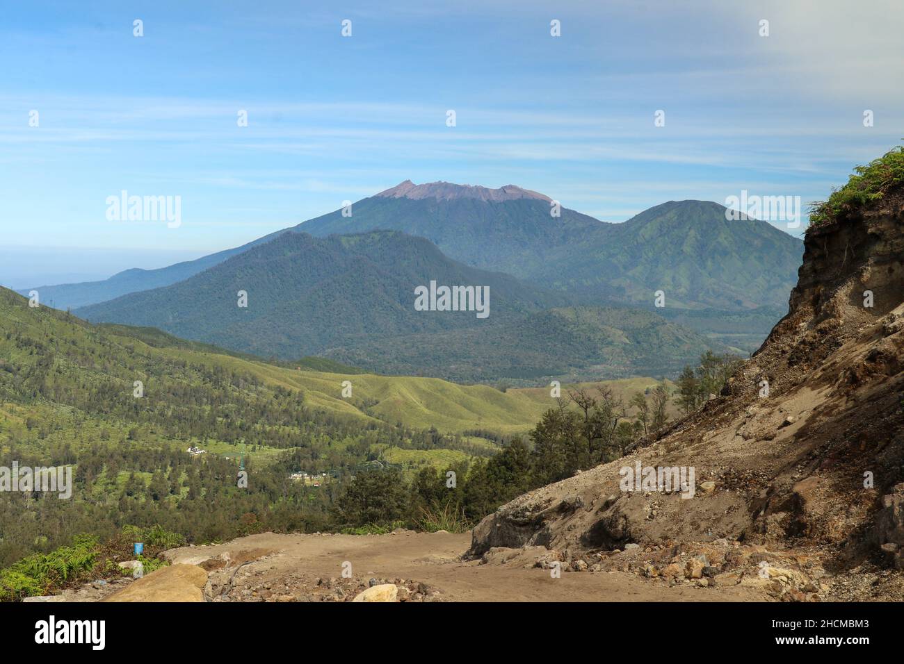 Landscape view of Mount Raung seen from of Mount Ijen, Banyuwangi, East ...