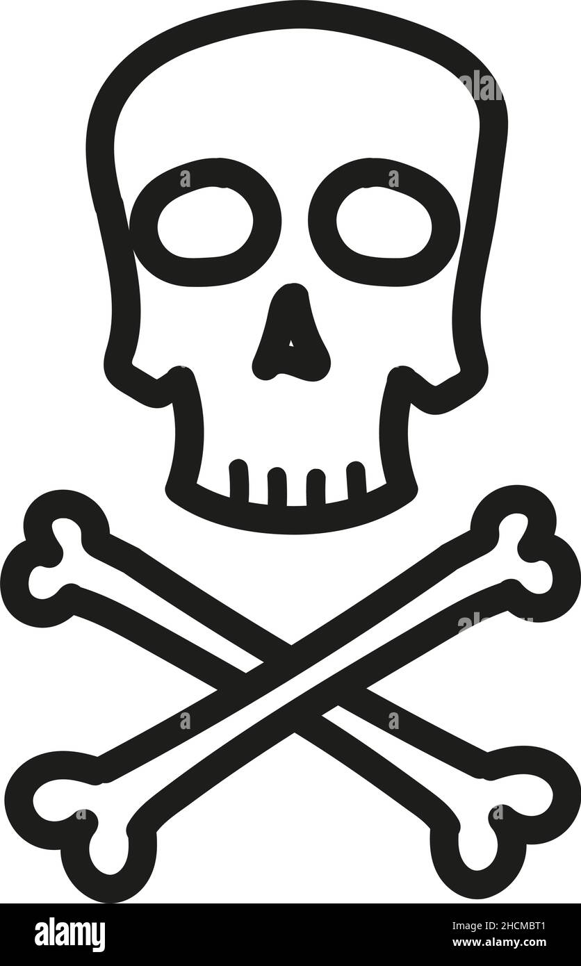 Hand drawn danger sign skull with bones icon in doodle style isolated ...