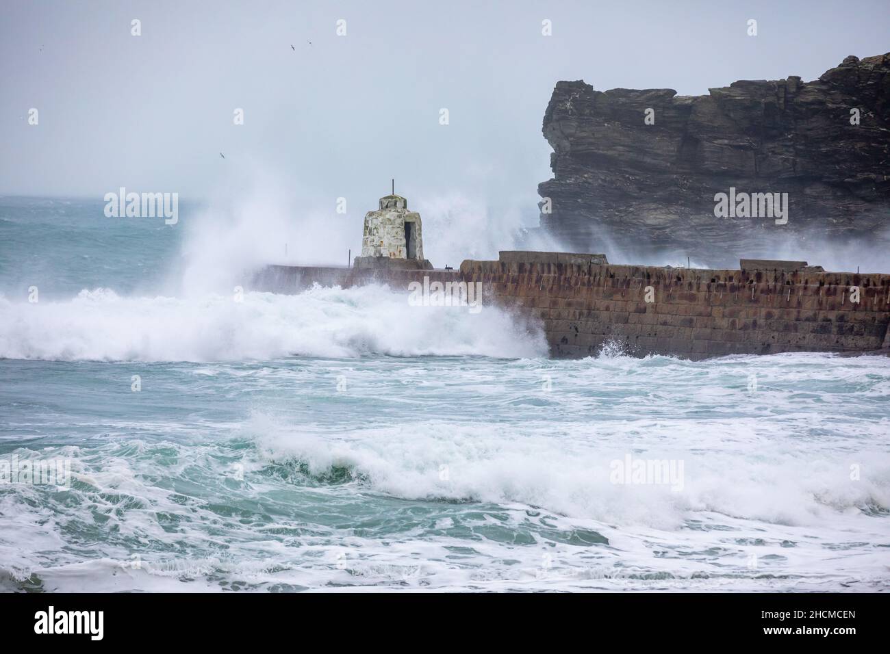 Portreath,Cornwall,30th December 2021,Large waves and stormy seas in ...