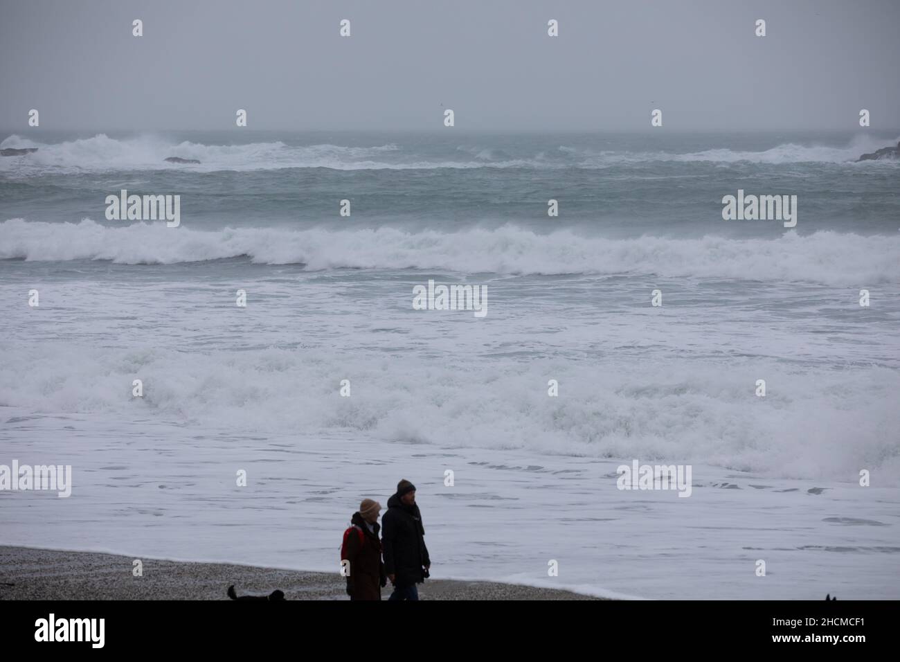 Portreath,Cornwall,30th December 2021,Large waves and stormy seas in ...