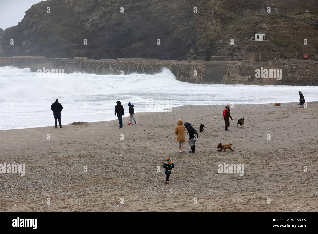 Portreath,Cornwall,30th December 2021,Large waves and stormy seas in ...
