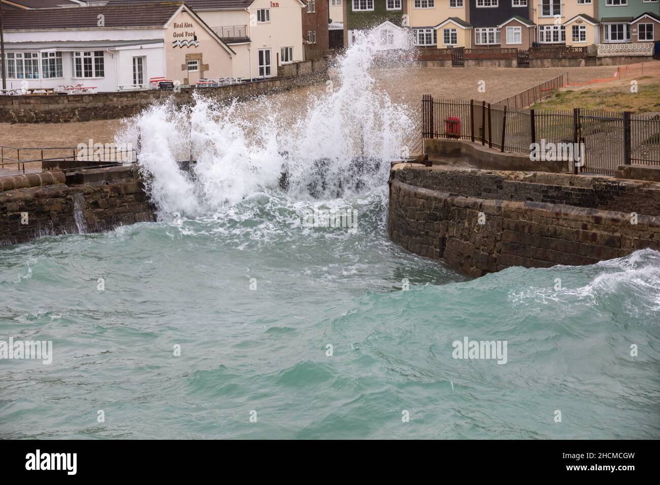Portreath,Cornwall,30th December 2021,Large waves and stormy seas in ...