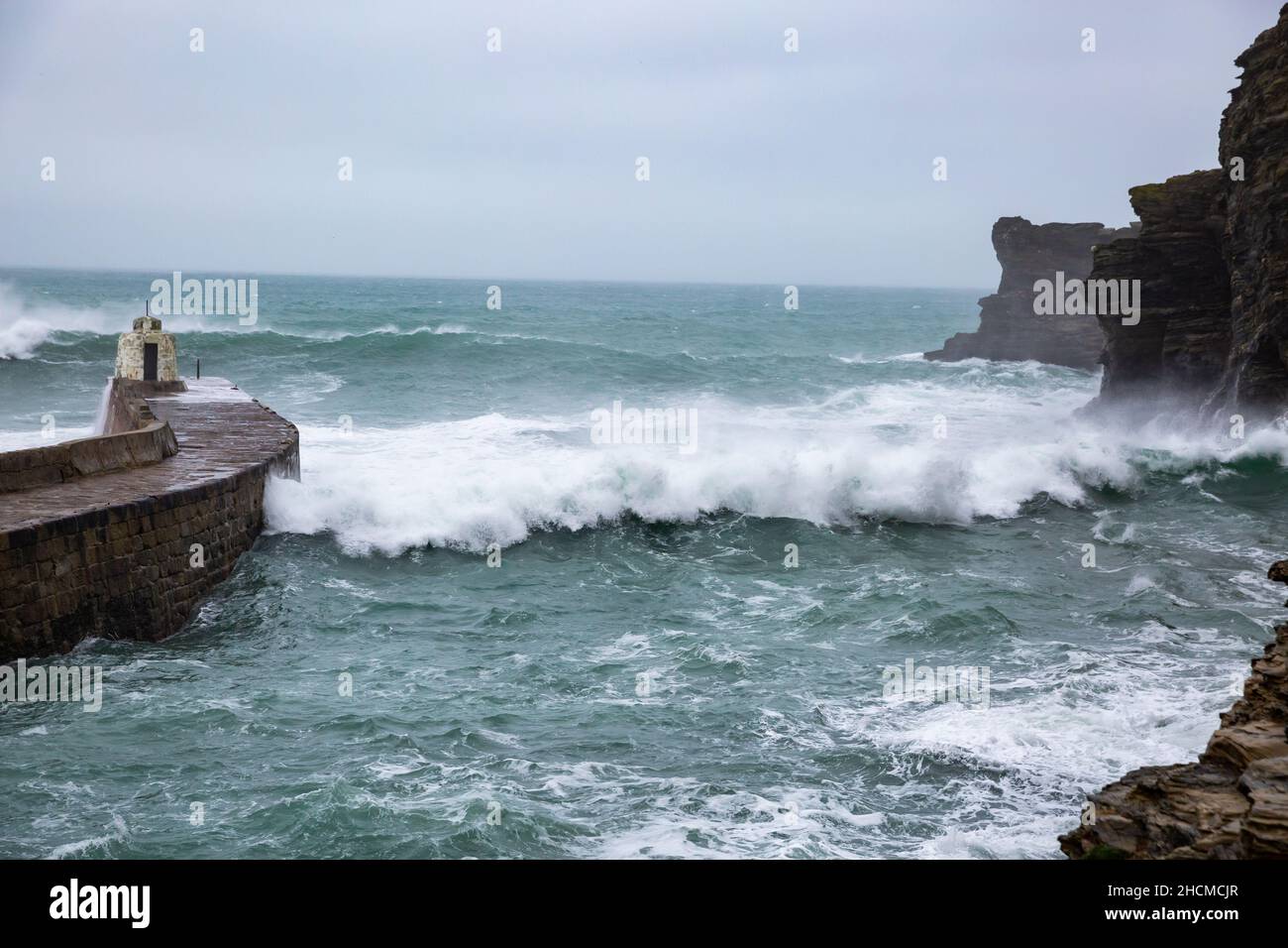 Portreath,Cornwall,30th December 2021,Large waves and stormy seas in ...