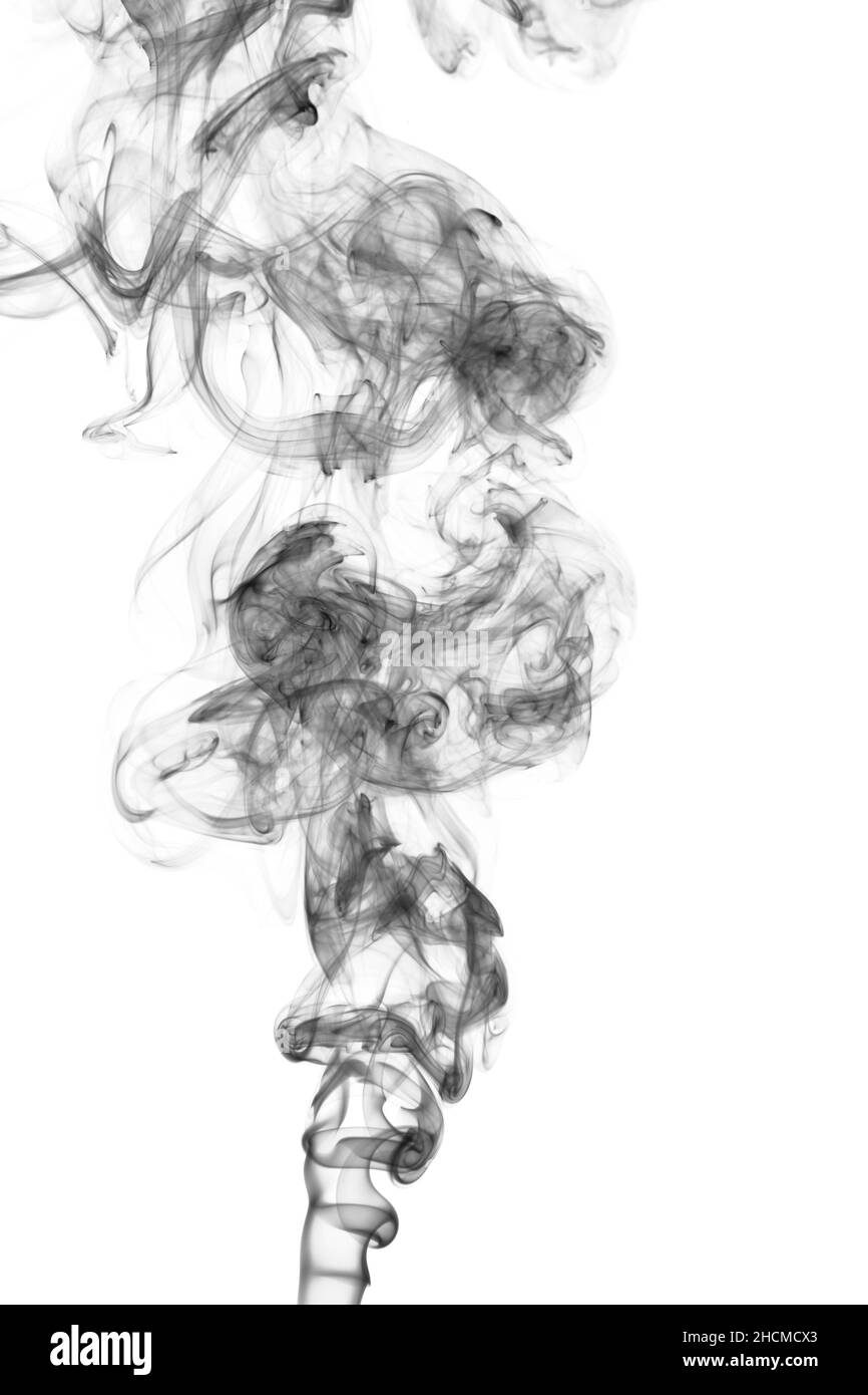 Jet of curls black smoke on white background Stock Photo - Alamy