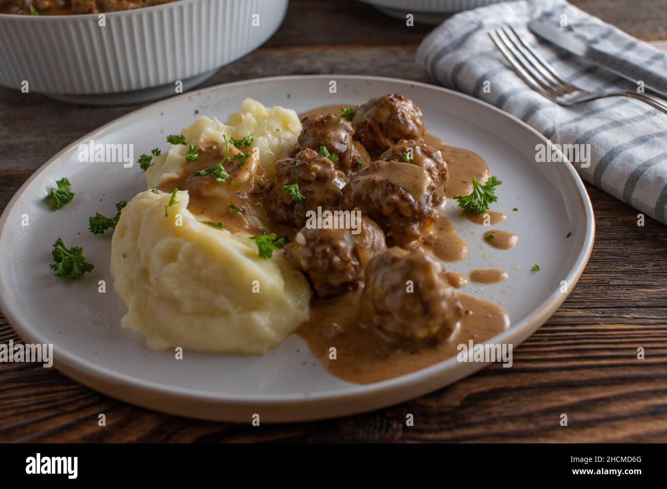 Swedish Meatball Called Köttbullar In A Delicious Brown Sauce Served