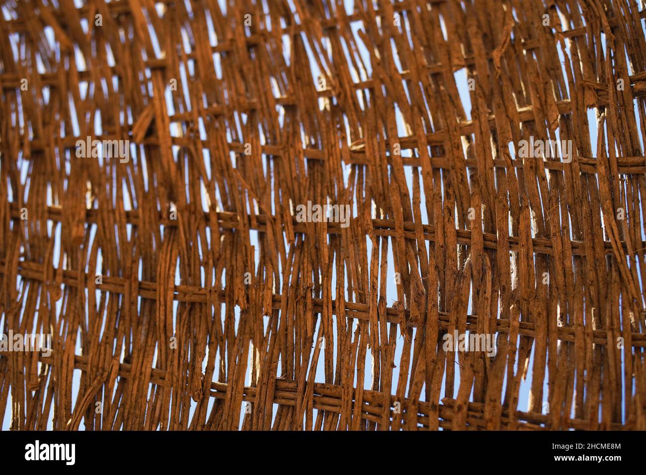 Wicker beach umbrellas and wind fences texture surface background ...