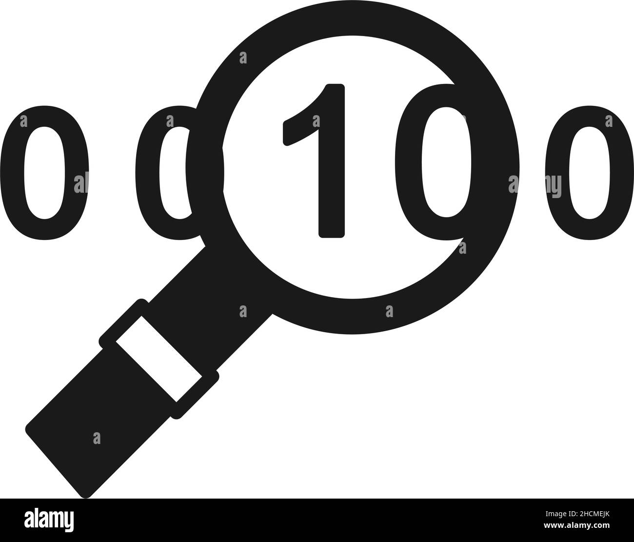 Black And White Binary Search Silhouette Icon Binary Code In Magnifying Glass Vector