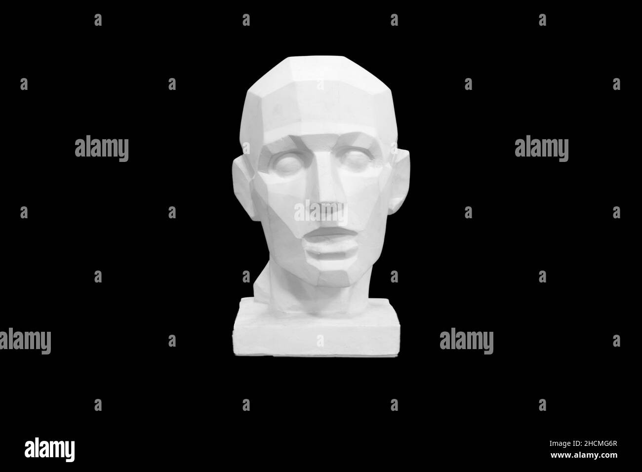 angular plaster man head isolated on black background. High quality ...