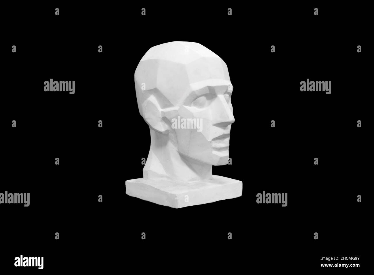 angular plaster man head isolated on black background. High quality ...