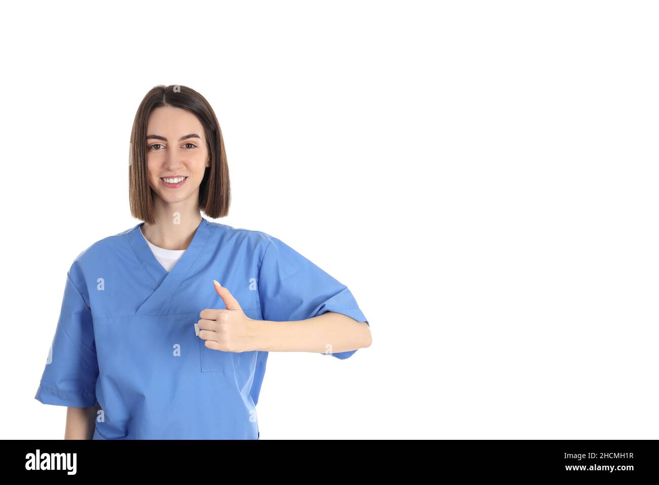 Female trainee nurse isolated on white background Stock Photo - Alamy