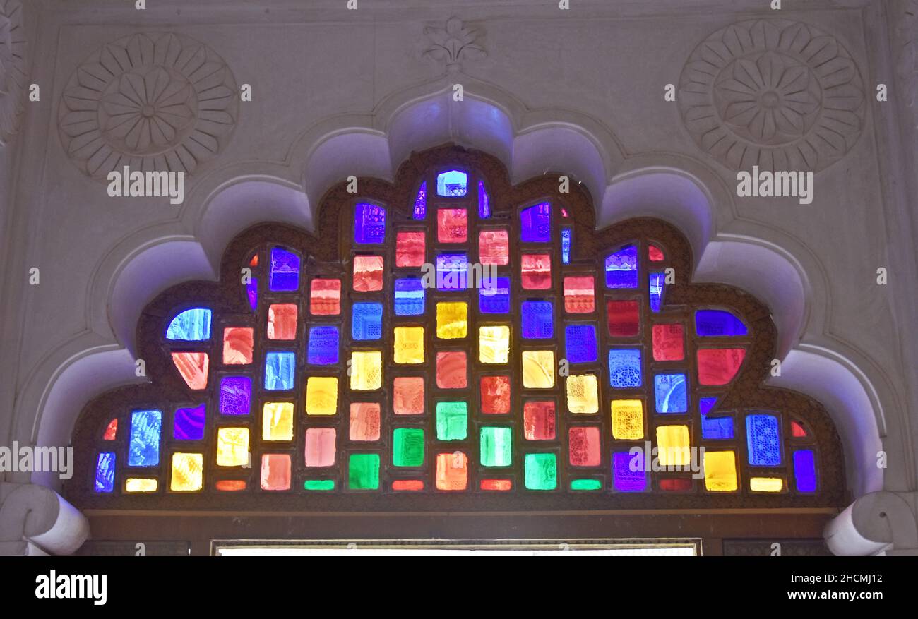 colourful window design at mehrangarh fort palace , rajasthan, india ...