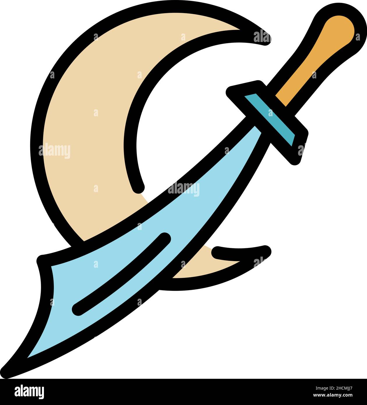 Turkish sword icon. Outline turkish sword vector icon color flat ...