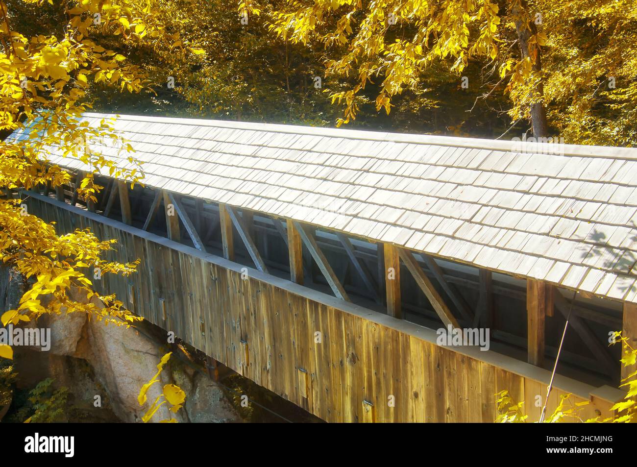 the iconic sentinel pine bridge above the Pemigewasset river within the ...