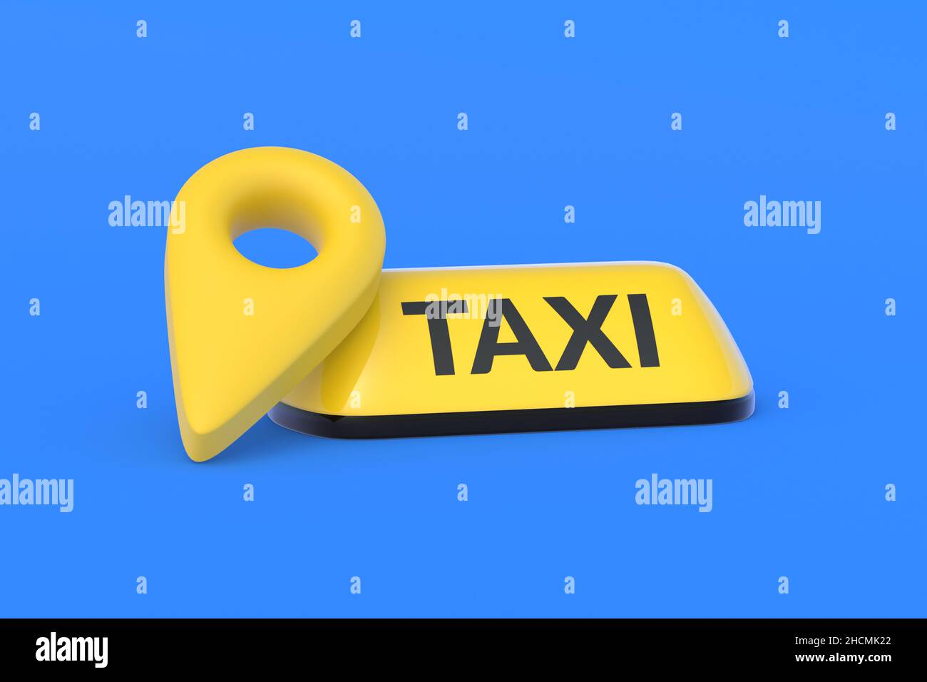 Yellow taxi sign near gps icon. Place of stopping of city passenger ...