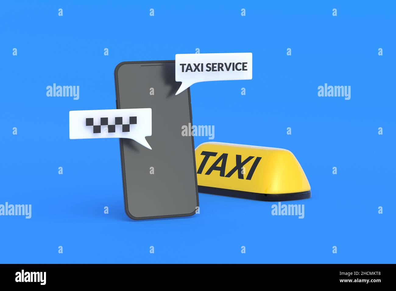 Yellow taxi sign near mobile phone with messages. Car call. Transport ...
