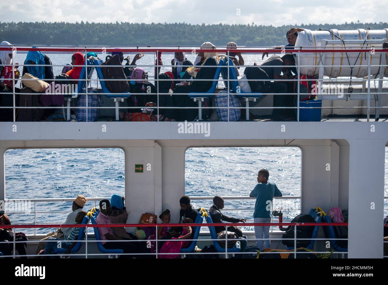 ZANZIBAR, TANZANIA - 5 JANUARY 2020: Black African People on the Ferry ...
