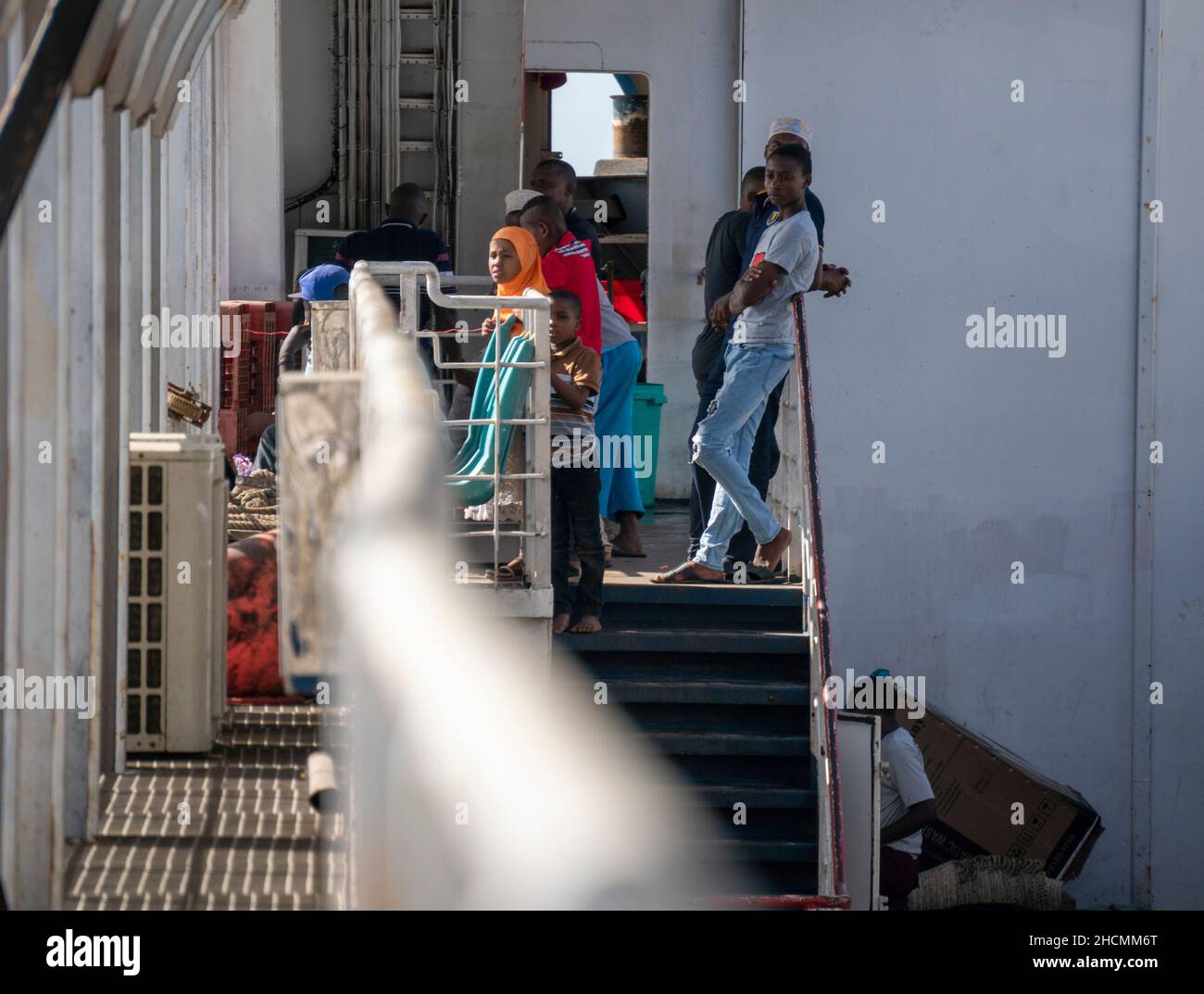 ZANZIBAR, TANZANIA - 5 JANUARY 2020: Black African People on the Ferry ...