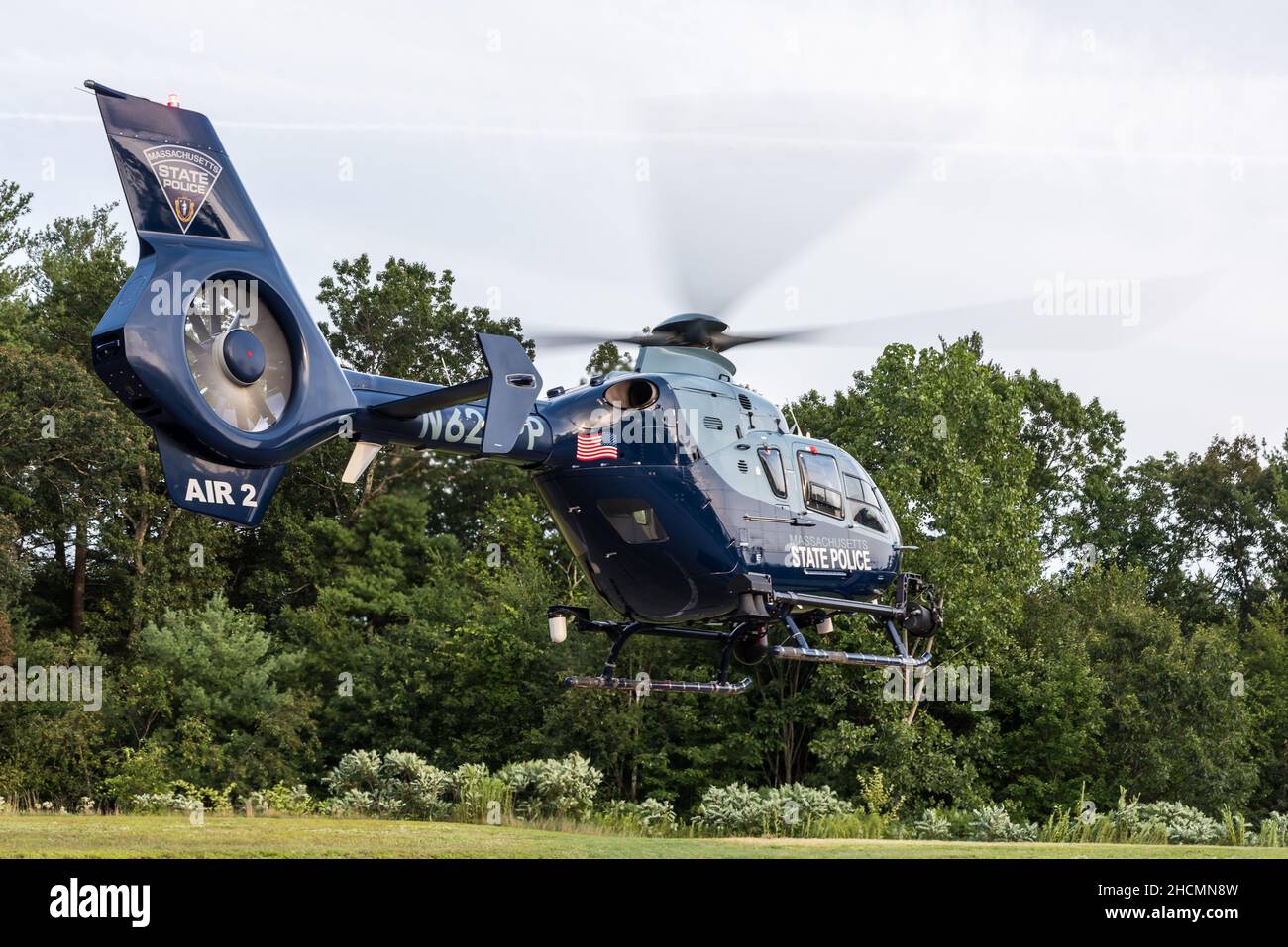 Helicopter from the Massachusetts State Police Air Wing flying Stock ...