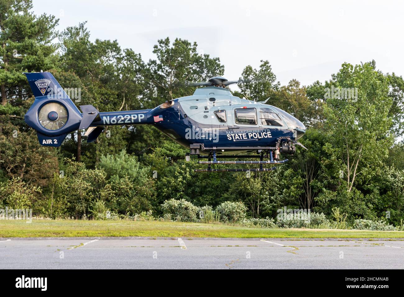 Helicopter from the Massachusetts State Police Air Wing flying Stock ...