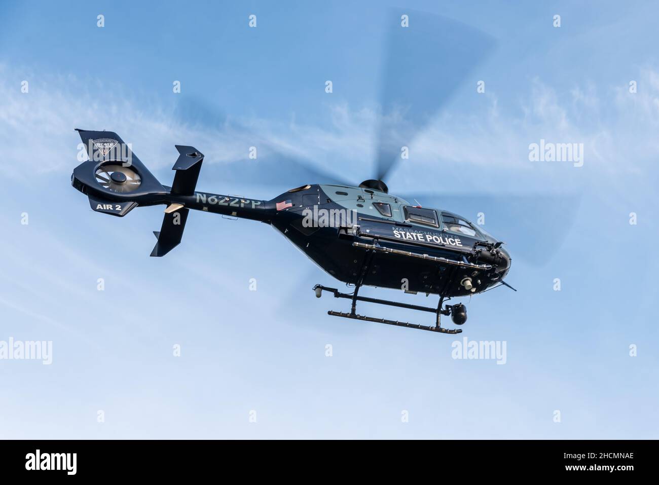 Helicopter from the Massachusetts State Police Air Wing flying Stock ...