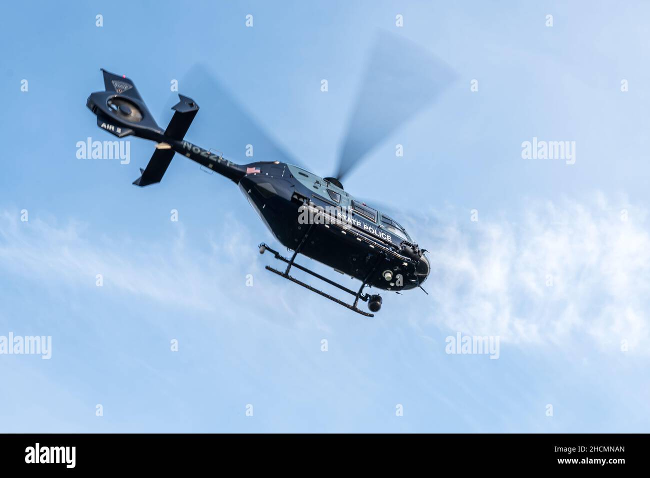 Helicopter from the Massachusetts State Police Air Wing flying Stock ...