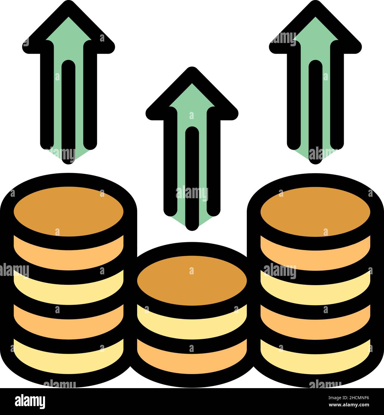 Coins raise icon. Outline coins raise vector icon color flat isolated ...