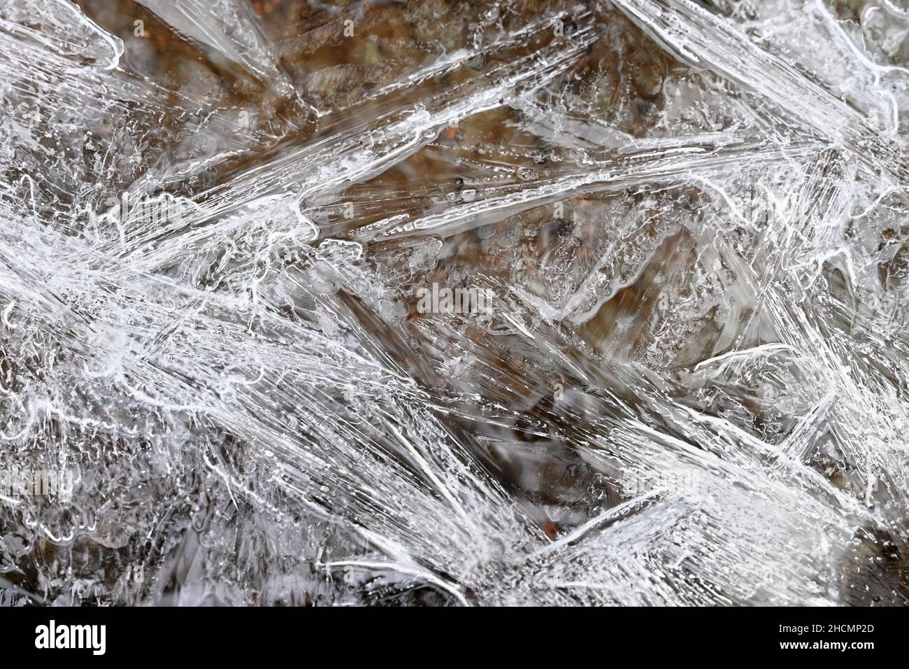 Frozen pool of water in winter. Ice nature - macro shot of frozen water ...