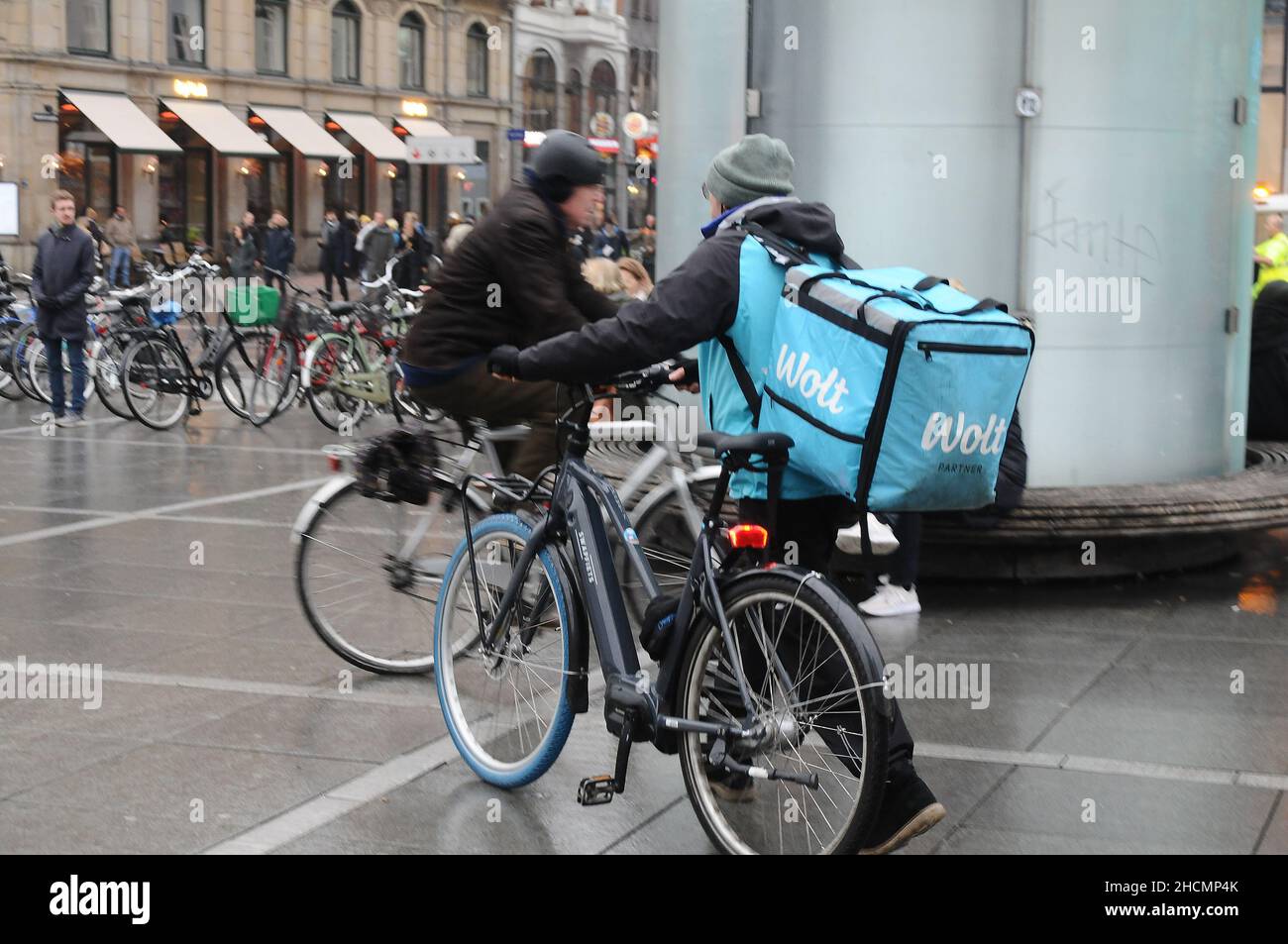 Copenhagen/Denmark./30 December 2021/ Wolt partner food delivery bike ...