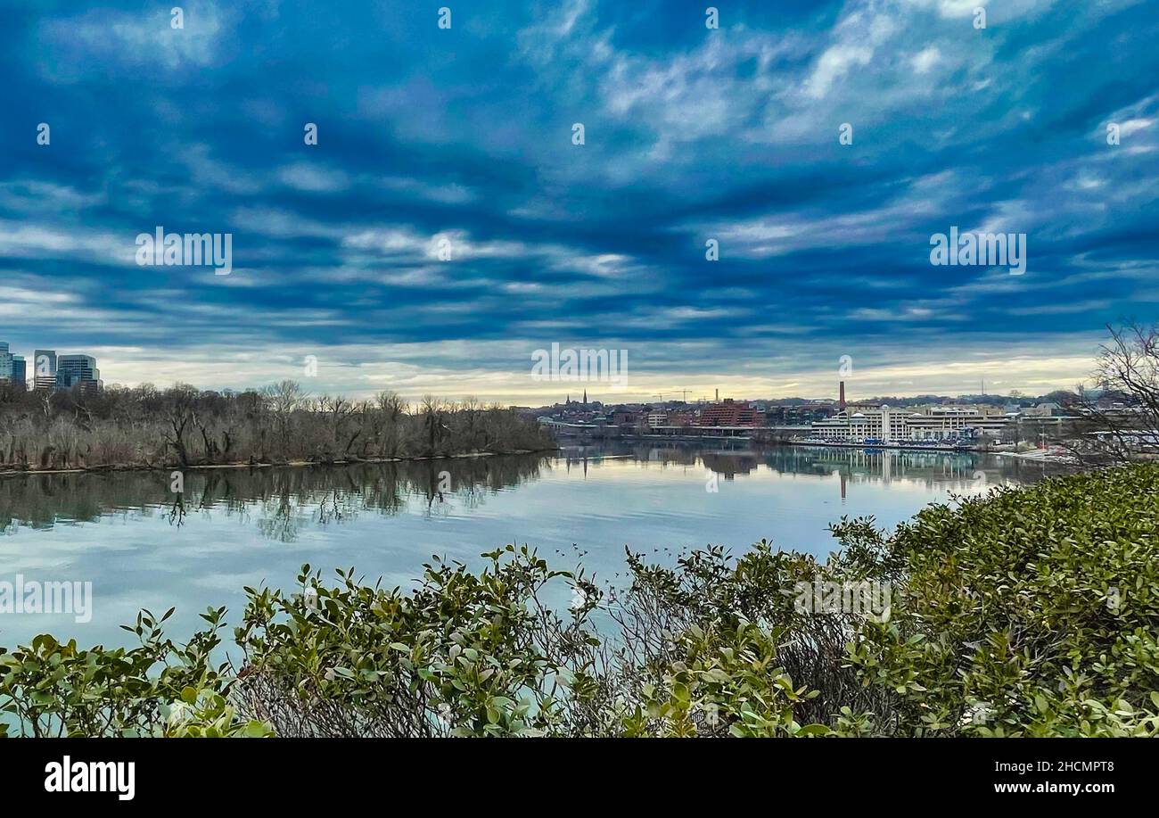 View of Georgetown Harbor and Georgetown University from the terrace of ...