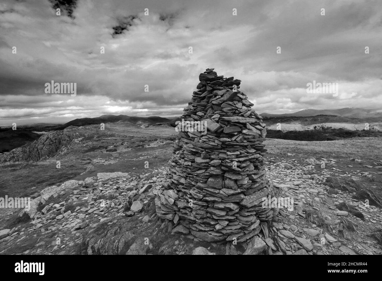 The summit cairn of High Spy fell, Lake District National Park, Cumbria ...