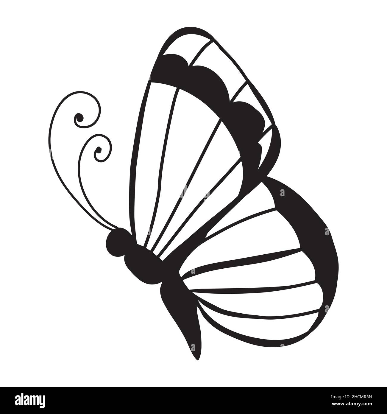 Big cute butterfly . Freehand linear black ink hand drawn logo in art ...