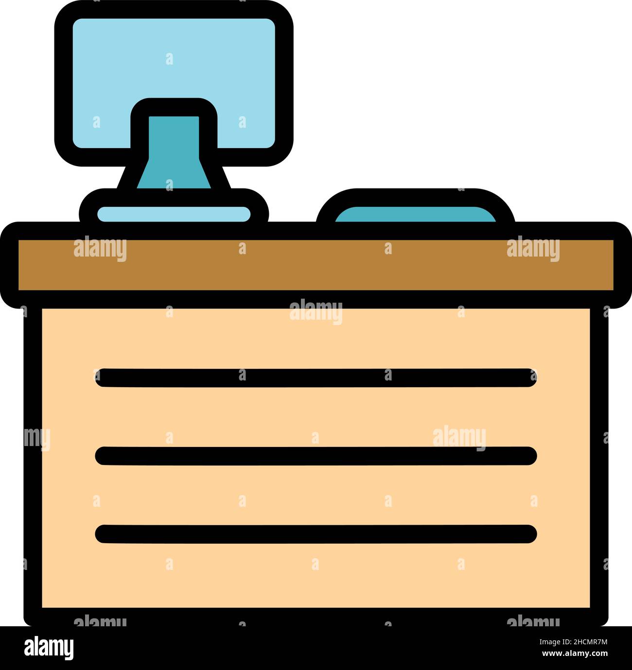 Office pc table icon. Outline office pc table vector icon color flat ...