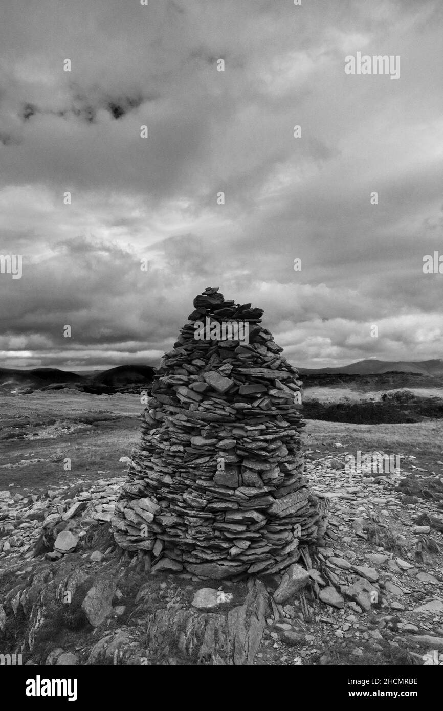 The summit cairn of High Spy fell, Lake District National Park, Cumbria ...