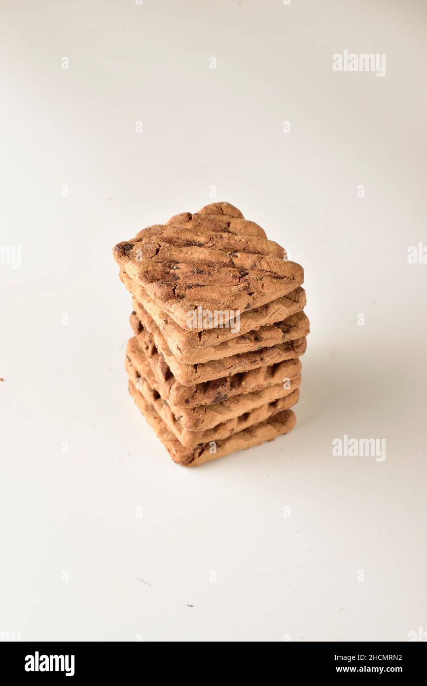 Stack of Chocolate biscuit on White Background Stock Photo - Alamy