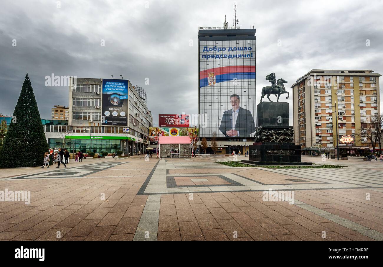 Nis, Serbia - December 26, 2021: Nis city center with few Christmas ...