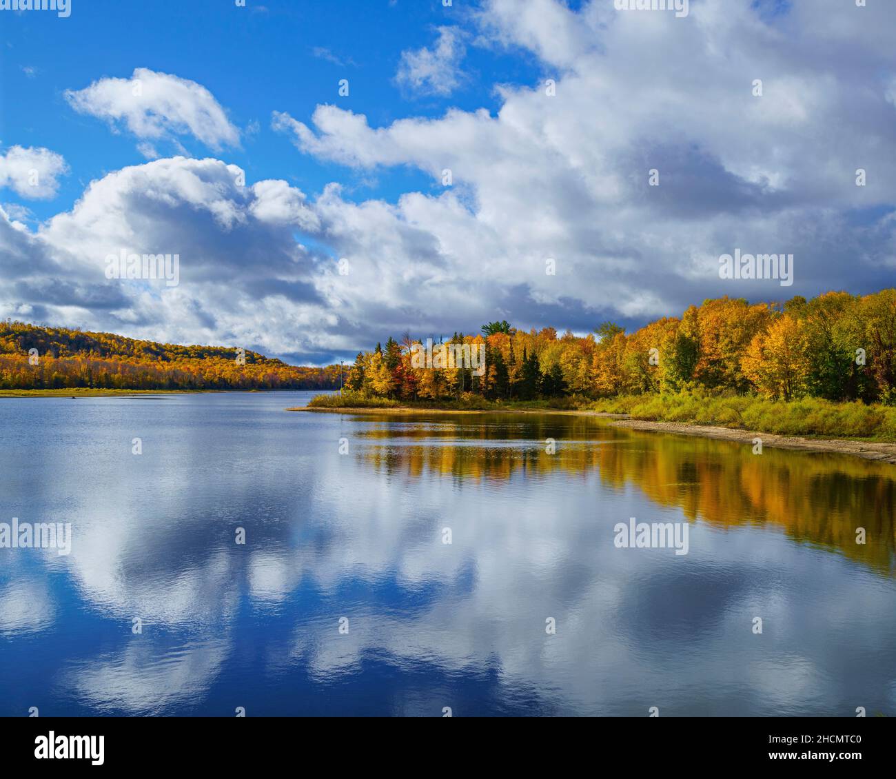 Beautiful autumn color at Forest Lake in the UP of Michigan Stock Photo ...