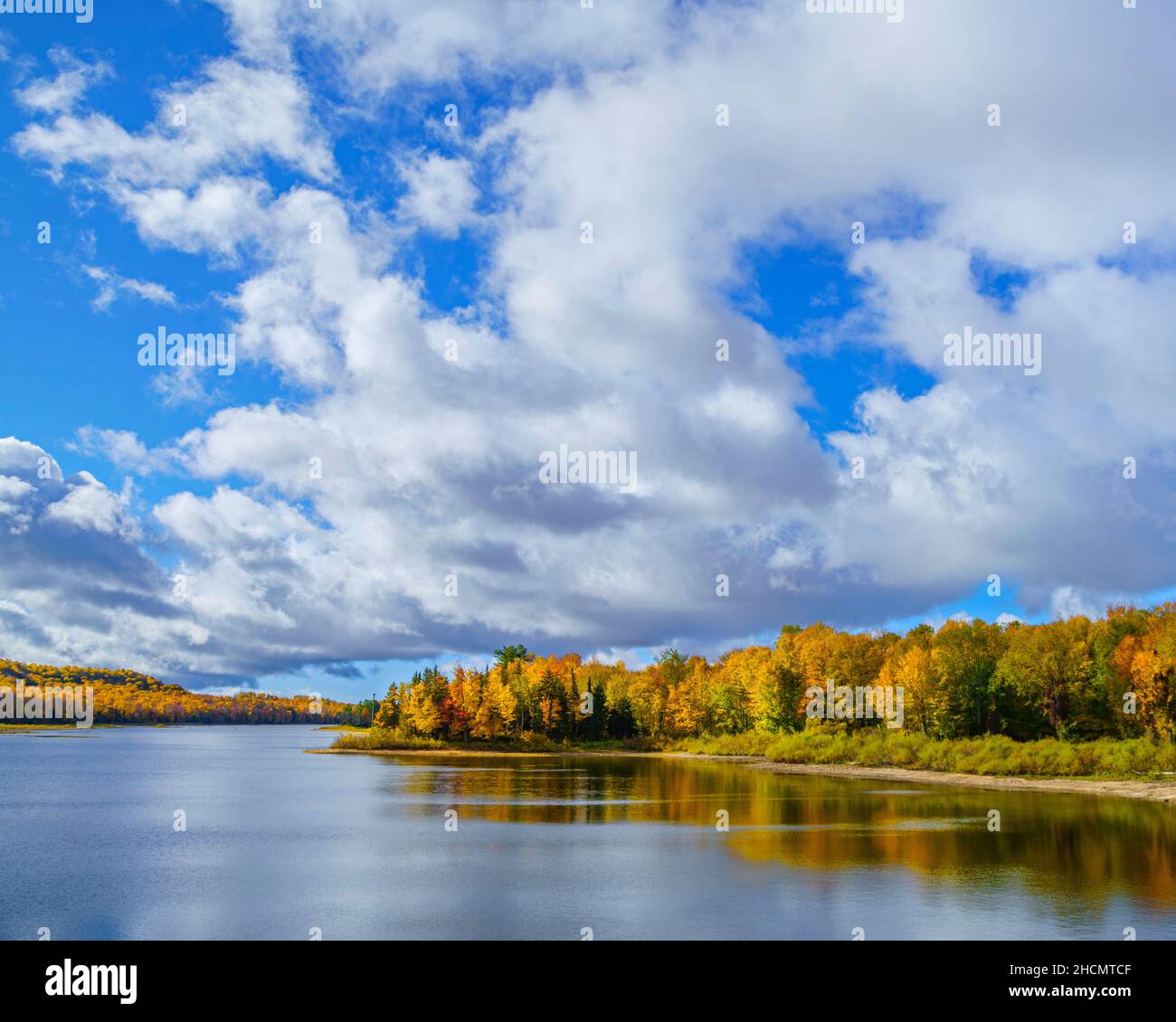 Beautiful autumn color at Forest Lake in the UP of Michigan Stock Photo ...