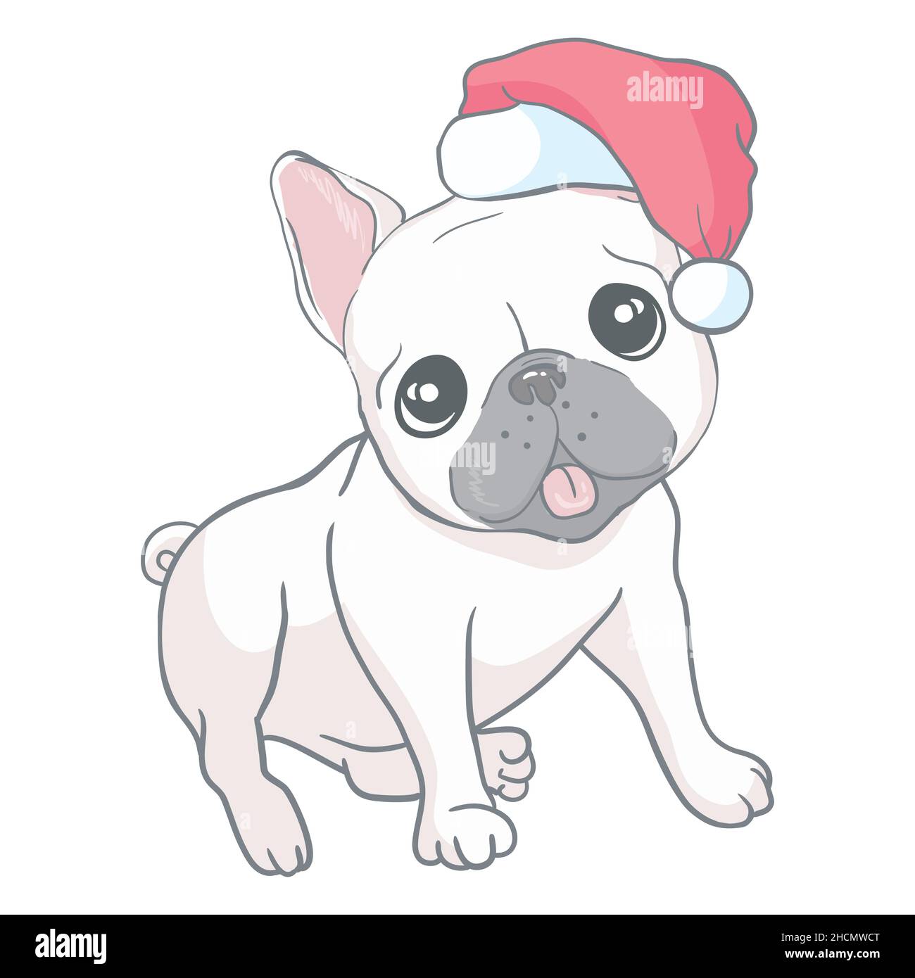 Christmas card. Image Portrait of French bulldog in Santa hats. Vector ...