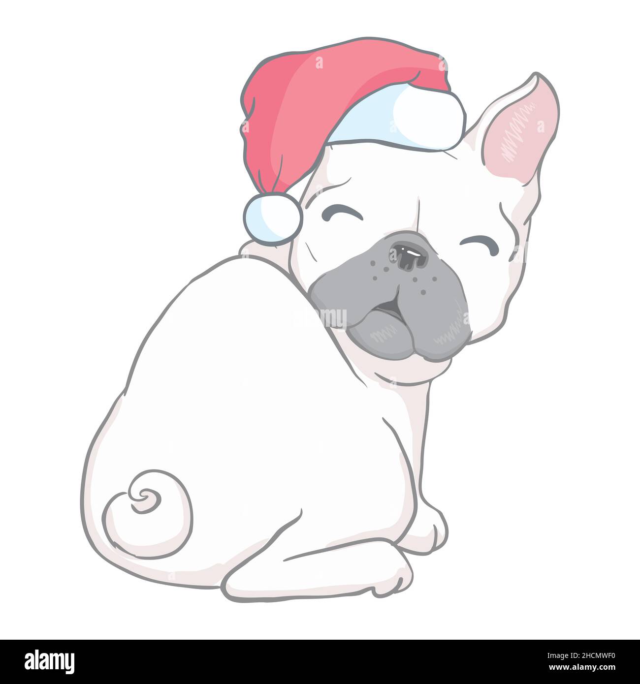 Christmas card. Image Portrait of French bulldog in Santa hats. Vector ...