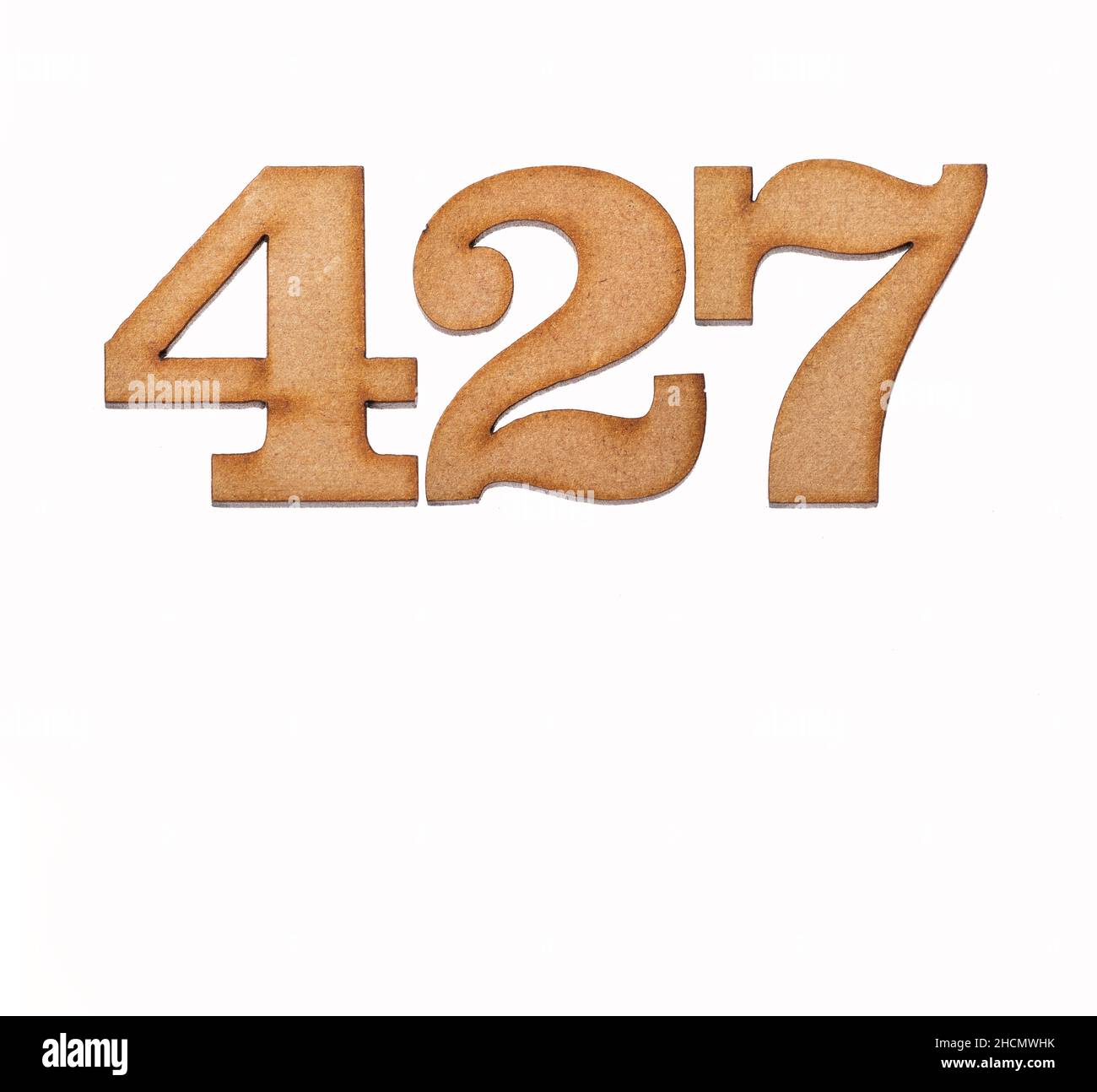 Number 427 - Piece of wood isolated on white background Stock Photo - Alamy