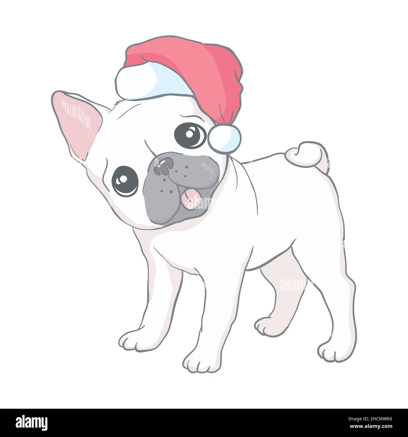 Christmas card. Image Portrait of French bulldog in Santa hats. Vector ...