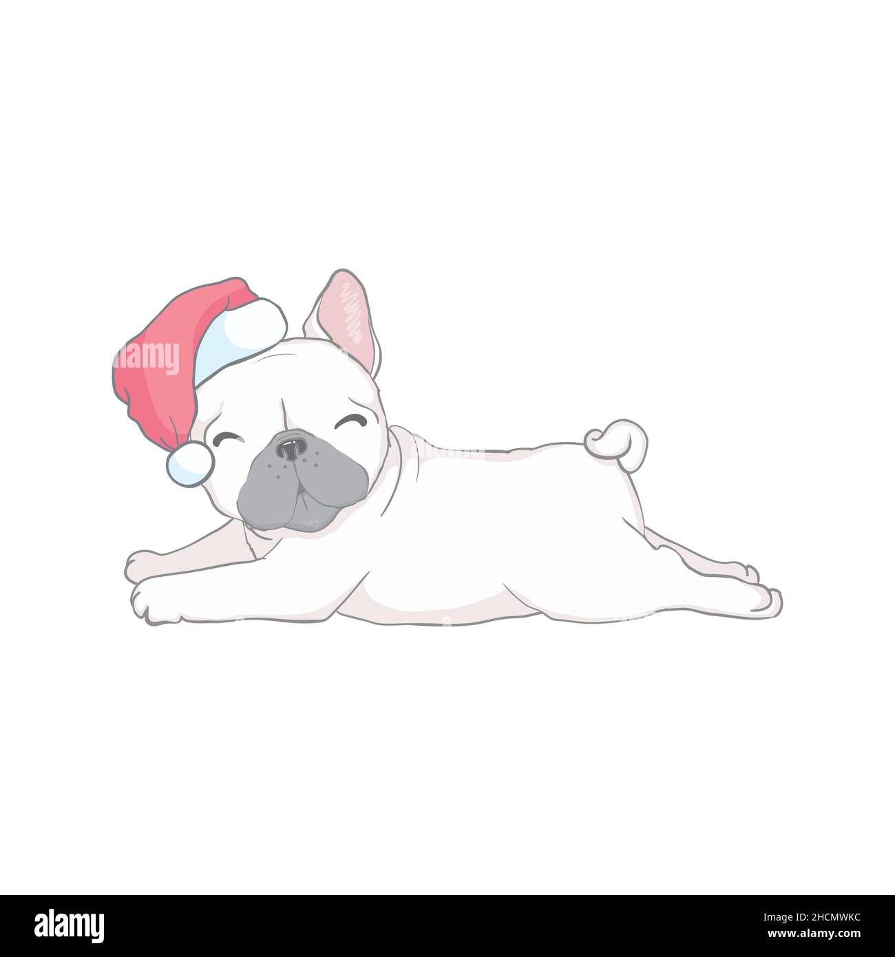 Christmas card. Image Portrait of French bulldog in Santa hats. Vector ...