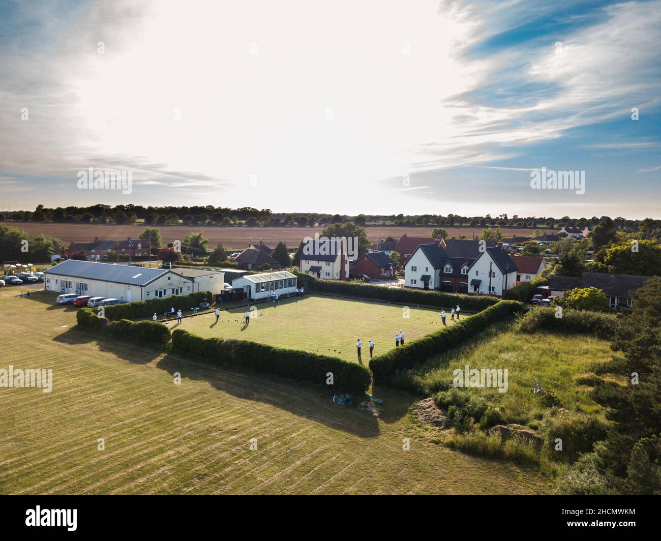 Sutton Suffolk UK June 15 2021: Aerial view on a village bowling green ...