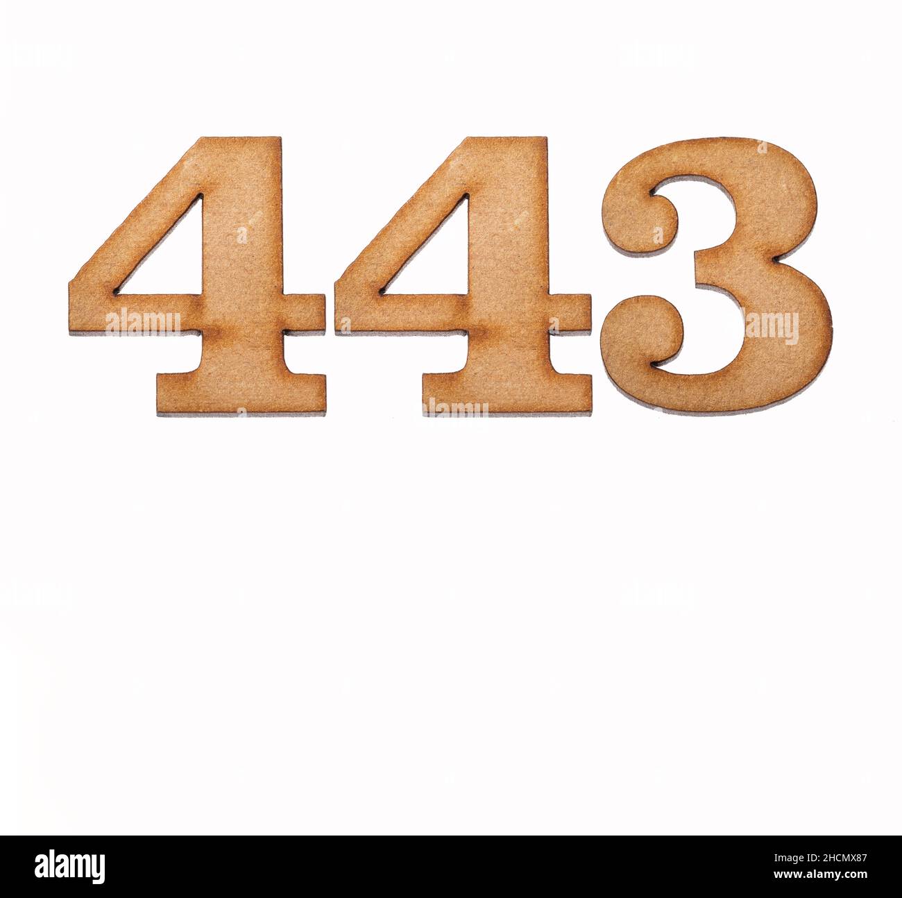 Number 443 - Piece of wood isolated on white background Stock Photo - Alamy