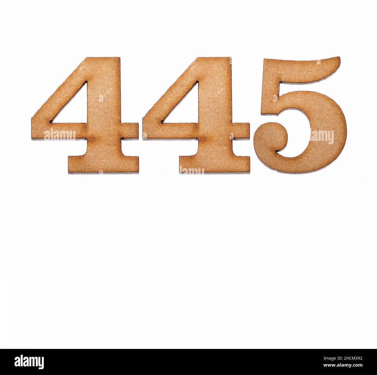 Number 445 - Piece of wood isolated on white background Stock Photo - Alamy