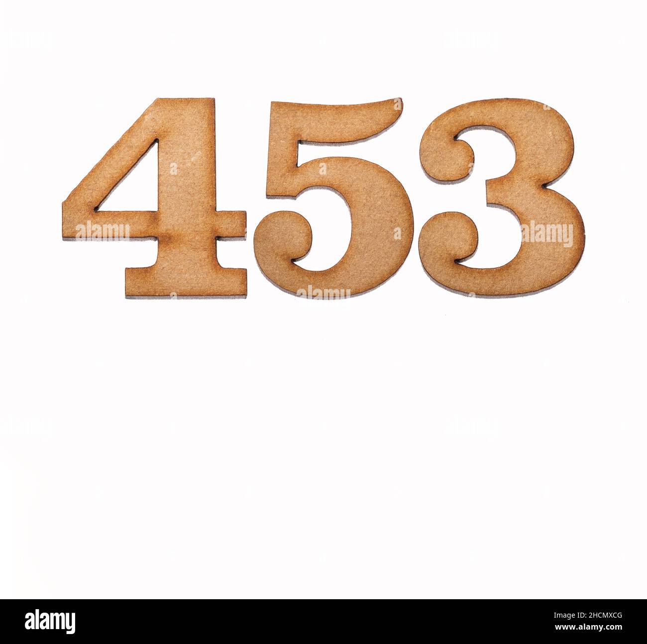 Number 453 - Piece of wood isolated on white background Stock Photo - Alamy