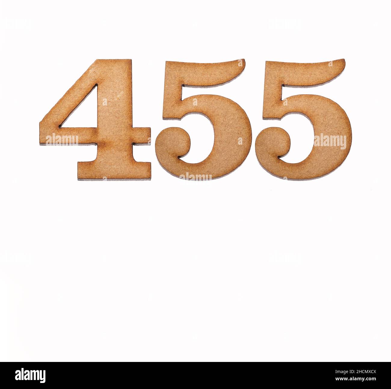 Number 455 - Piece of wood isolated on white background Stock Photo - Alamy