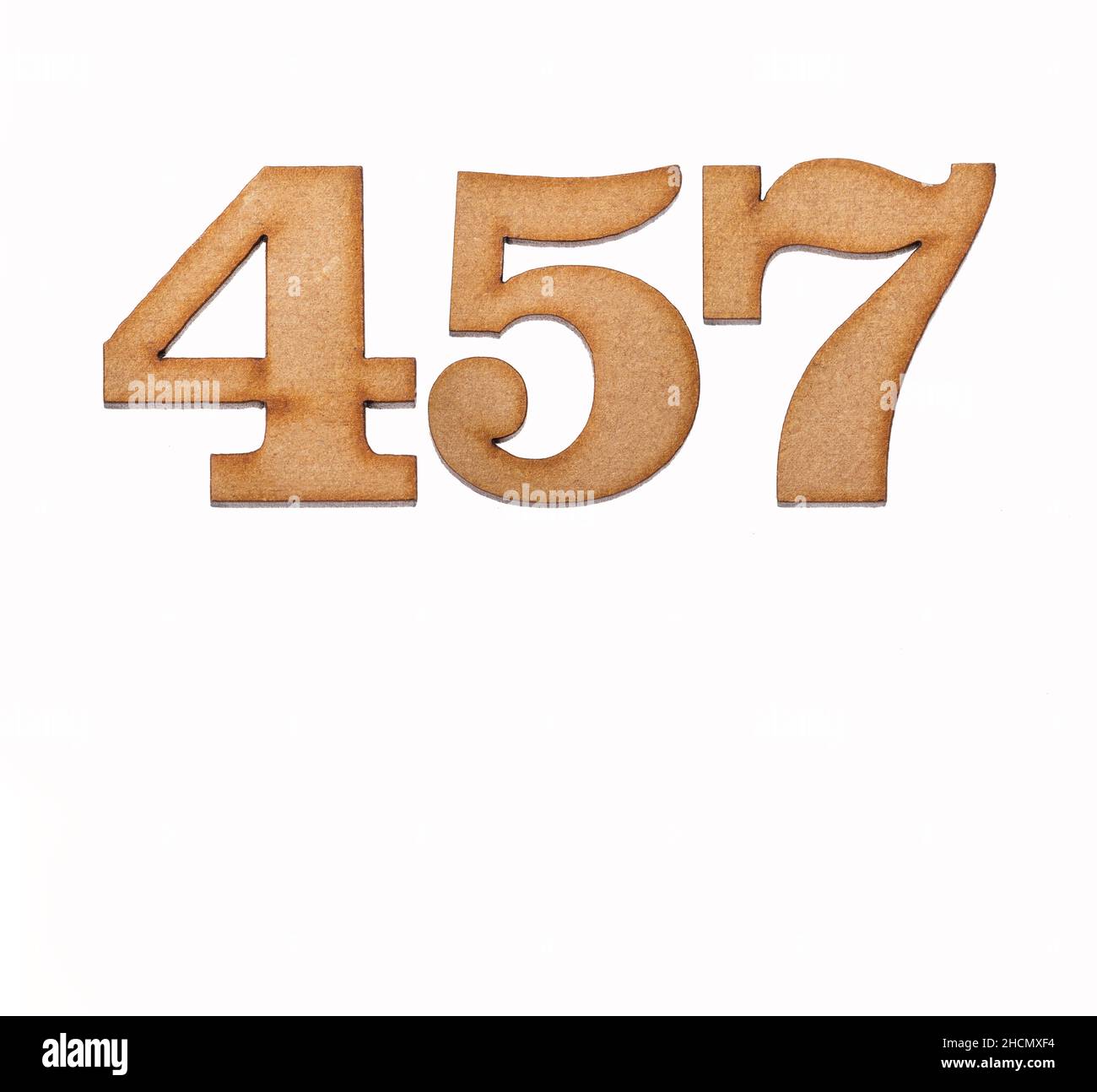 Number 457 - Piece of wood isolated on white background Stock Photo - Alamy