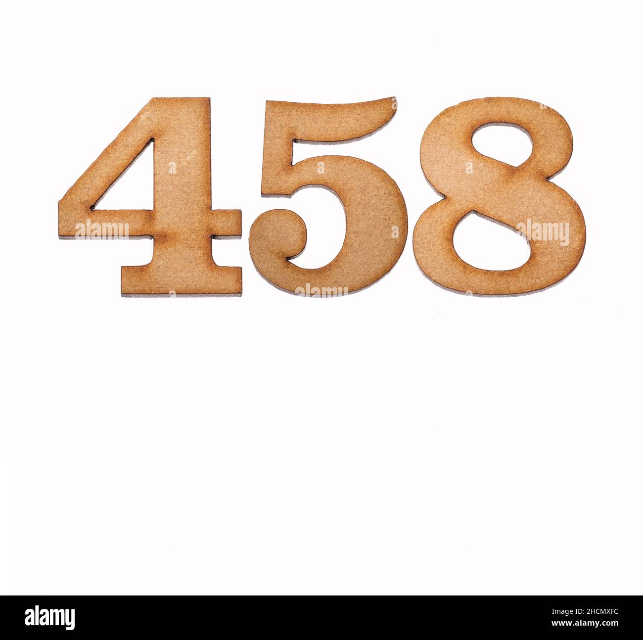 Number 458 in wood, isolated on white background Stock Photo - Alamy