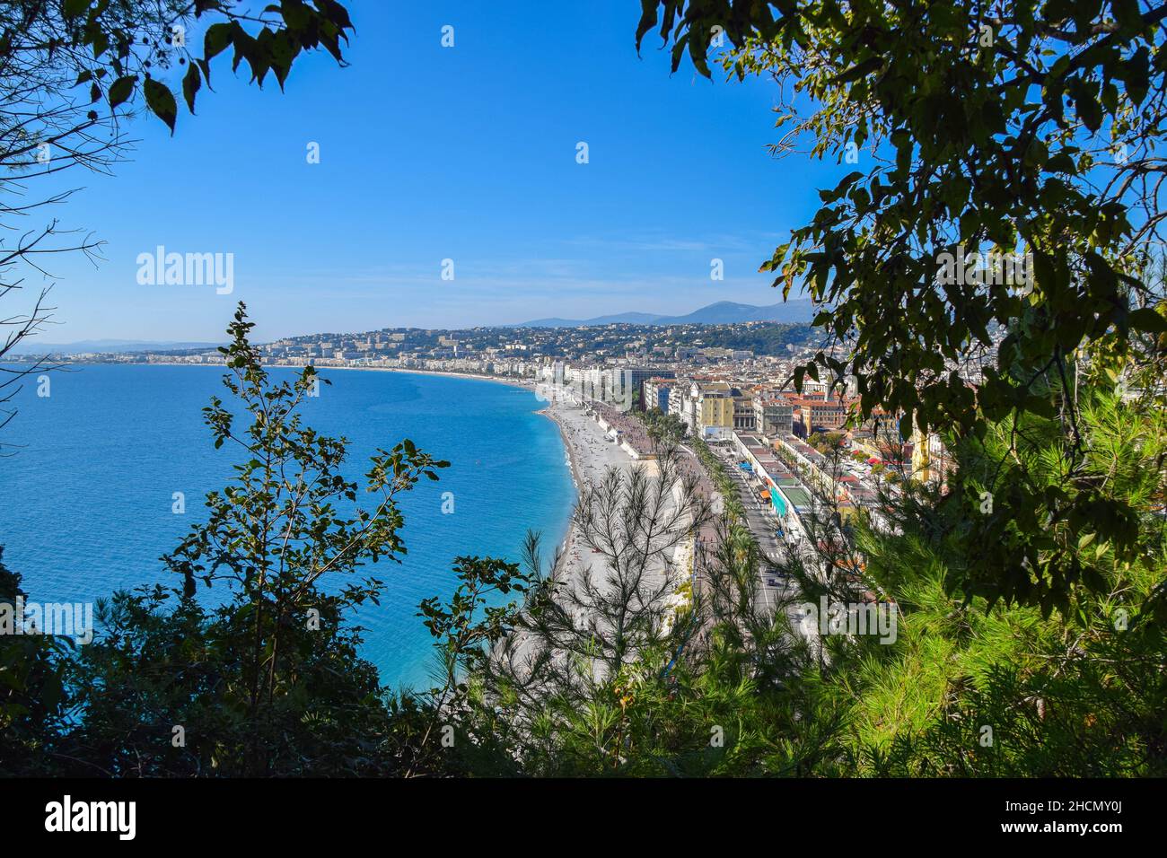 Aerial panoramic view of the sea, beach and city. Nice, South of France ...